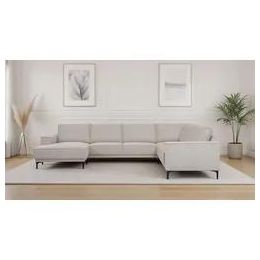 Wohnlandschaft Places of Style "XXL Sofa Oland, Struktur, Flachgewebe, Luxus-Microfaser, Boucle", sand, B:342cm H:85cm T:260cm, 92%PES 8%NY, Sofas, U-Form, 342 cm, Wellenunterfederung, Skandi-Design, Metallfüße