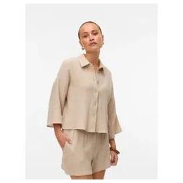 Véro Moda Hemdbluse VERO MODA "VMNATALI CROP SHIRT WVN NOOS", Damen, Gr. S, silber (silber lining), Web, Obermaterial: 100% Baumwolle, unifarben, regular fit kurz, weit, Blusen