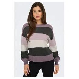 Strickpullover Only "ONLATIA L/S STRIPE PULLOVER KNT NOOS", Damen, Gr. S, dunkelgrau melange stripes:with ephemera mel, violet ice mel, weißcap gray, Strick, Obermaterial: 50% Viskose, 27% Nylon, 23% Polyester, gestreift, regular fit normal, Rundhals, Rippstrickbündchen, Pullover, mit dem auffälligen Streifenmuster