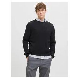 Jack & Jones Strickpullover JACK & JONES "JJEEMIL KNIT CABLE CREW NECK NOOS", Herren, Gr. XS, schwarz, Strick, Obermaterial: 60% Baumwolle, 20% Nylon, 20% Viskose, unifarben, regular fit hüftlang, Rundhals, Bündchen, Pullover