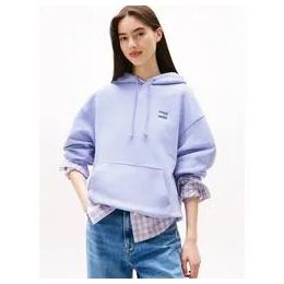 Hoodie Tommy Jeans "TJW BXY BADGE HOODIE EXT", Damen, Gr. XL(42), vintage iris, Sweatware, Obermaterial: 100% Baumwolle, unifarben, bequem hüftlang, Rippbündchen, Sweatshirts, mit Logo-Badge