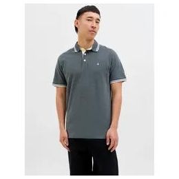 Jack & Jones Poloshirt JACK & JONES "JJEPAULOS POLO SS NOOS", Herren, Gr. S, stormy weather detail:play, Jersey, Obermaterial: 100% Baumwolle, unifarben, slim fit taillenbedeckt, Rundhals, Shirts, mit Logo Stickerei