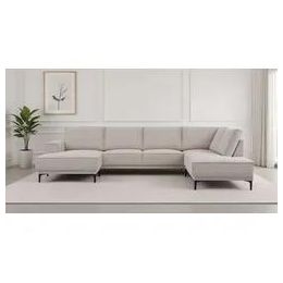 Wohnlandschaft Places of Style "XXL Sofa Oland, Struktur, Flachgewebe, Luxus-Microfaser, Boucle", sand, B:345cm H:85cm T:210cm, 92%PES 8%NY, Sofas, U-Form, 345 cm, Wellenunterfederung, Skandi-Design, Metallfüße