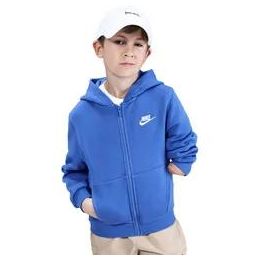 Kapuzensweatjacke Nike SPORTSWEAR "K NSW CLUB FLC HD FZ LS LBR", Kinder, Gr. XS (116/122), comet blau, weiß, Sweatware, Obermaterial: 80% Baumwolle, 20% Polyester, Rippbündchen, Sweatjacken