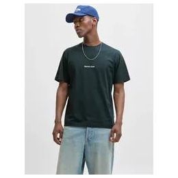 Jack & Jones Kurzarmshirt JACK & JONES "JORNORREBRO EMB TEE SS CREW NECK NOOS", Herren, Gr. M, forest river, Jersey, Obermaterial: 100% Baumwolle, bedruckt, relaxed fit normal, Rundhals, gerader Abschluss, Shirts, mit Logo Print