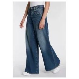 5-Pocket-Jeans Herrlicher "Shyra Palazzo Denim", Damen, Gr. 29, N-Gr, real blau, Denim/Jeans, Obermaterial: 99% Baumwolle, 1% Elasthan, weit lang, Jeans, mit besonders weitem Bein