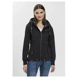 Outdoorjacke Ragwear "DANKA", Damen, Gr. XL, 1012 schwarz flower print uni, Web, Obermaterial: 100% Polyester. Futter: 100% Polyester, gemustert, kontrastfarbene Details, unifarben, figurbetont hüftbedeckend, Rippbündchen, Jacken, Urban Streetwear- Übergangs-Style mit Kapuze