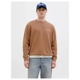 Jack & Jones Sweatshirt JACK & JONES "JJEDOVER PRINT SWEAT CREW NECK", Herren, Gr. S, monks robe, angeraute Sweatware, Obermaterial: 80% Baumwolle, 20% Polyester, unifarben, relaxed fit hüftlang, Rundhals, Rippbündchen, Sweatshirts