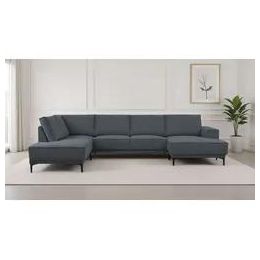 Wohnlandschaft Places of Style "XXL Sofa Oland, Struktur, Flachgewebe, Luxus-Microfaser, Boucle", dunkelgrau, B:345cm H:85cm T:210cm, 92%PES 8%NY, Sofas, U-Form, 345 cm, Wellenunterfederung, Skandi-Design, Metallfüße