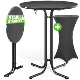 Casaria Stehtisch Grau 110x80cm + Stehtischhusse Anthrazit Ø80cm