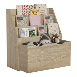 Vcm Holzregal mit Rollen Schublade platzsparendes Kinder Regal Ma&szlig;e: H. 80 x B. 73 x T. 30 cm Elegantes Regal stehend Aufbewahrungsbox B&uuml;cherregal Aufbewahrungsregal - Besira L