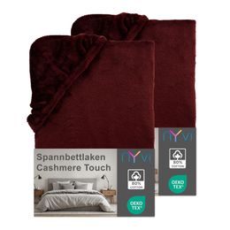 NYVI Spannbettlaken DreamScience Cashmere Touch Spannbetttuch - Kuschelweiches & W&auml;rmendes Bettlaken f&uuml;r Matratzenh&ouml;he bis zu 22 cm Farbe:bordeaux;Gr&ouml;&szlig;e:90x200 - 100x200 cm (2er Pack)