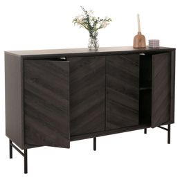 Sideboard MCW-M50, Schrank Kommode Highboard Anrichte, Massiv-Holz Mango 94x151x40cm ~ dunkelgrau