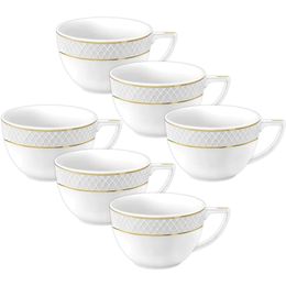 Teetassen & Kaffeetassen 6er Set - 500 ml - Kaffeebecher aus Porzellan mit Goldmuster