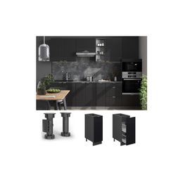 VICCO Apothekerunterschrank Fame-Line Anthrazit Schwarz gestreift 30 cm mit Arbeitsplatte Marmor-Wei&szlig;