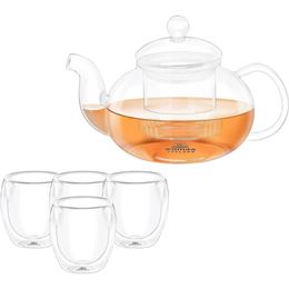 Wilmax Teeset &ndash; 1,2L Glaskanne mit Filter + 4 doppelwandige Thermogl&auml;ser