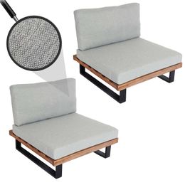 2er-Set Lounge-Sessel MCW-H54, Garten-Sessel, Spun Poly Akazie Holz FSC-zertifiziert Alu ~ hellbraun, Polster hellgrau