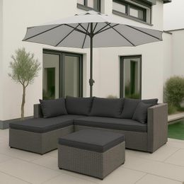 Poly-Rattan Garnitur MCW-O46, Balkon-/Garten-/Lounge-Set Sofa Sitzgruppe ~ grau Polster dunkelgrau