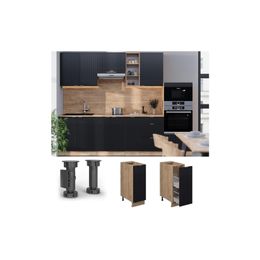 VICCO Apothekerunterschrank Fame-Line Eiche Schwarz gestreift 30 cm mit Arbeitsplatte Marmor-Wei&szlig;