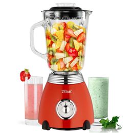 Zilan Retro Standmixer mit 1,5L Glasbeh&auml;lter Edelstahlklinge 500 Watt rot