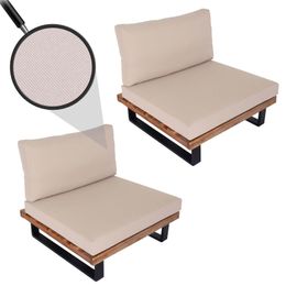 2er-Set Lounge-Sessel MCW-H54, Garten-Sessel, Spun Poly Akazie Holz FSC-zertifiziert Alu ~ hellbraun, Polster beige
