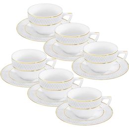 Tassen mit Untertassen - Goldmuster - 6er-Set - 240 ml - Kaffeetassen aus Porzellan