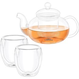 Wilmax Teekanne 700 ml + 2 Thermogl&auml;ser 250 ml &ndash; Glaskanne mit Sieb & Deckel