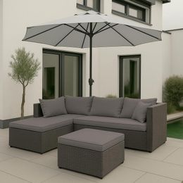 Poly-Rattan Garnitur MCW-O46, Balkon-/Garten-/Lounge-Set Sofa Sitzgruppe ~ grau Polster hellgrau