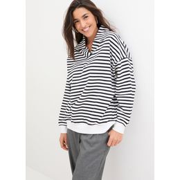 bonprix Oversize-Sweatshirt mit V-Ausschnitt und Polokragen, wei&szlig;, Gr.36/38 (S), Oversized Sweatshirt mit Rippeinsatz, 100% Baumwolle (organic)