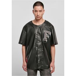 Kurzarmshirt Fubu "Fubu Herren College Leather Baseball Jersey", Herren, Gr. M, blau (schwarz, lightblau), 100% Polyurethan, bedruckt, klassisch, relaxed fit, Rundhals, Shirts