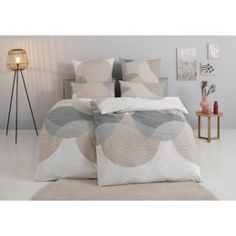Bettwäsche Bierbaum "Carla in Gr. 135x200 oder 155x220 cm", beige (taupe), B/L: 155cm x 220cm, 1 Stk., 1 Stk., Feinbiber, B/L: 80cm x 80cm, 2 Stk., Feinbiber, Obermaterial: 100% Baumwolle, Bettwäsche, Bettwäsche aus Baumwolle, geometrische Bettwäsche mit Reißverschluss