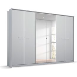 Drehtürenschrank Rauch "Kleiderschrank Schrank Garderobe Wäscheschrank Ankleide OTELI", grau (seidengrau), B:275cm H:231cm T:58cm, Holzwerkstoff, Schränke, mit Mittelspiegel und Passepartout optional mit Beleuchtung