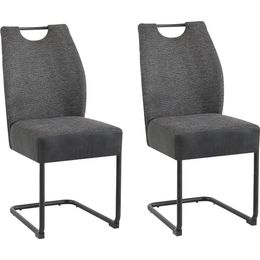 Freischwinger ByLiving "Peter-XXL 2er-Set", grau (anthrazit, schwarz), B:45cm H:94cm T:54cm, Metall, Polyester, Stoff, Stühle, mit gemütlicher Federkernpolsterung und XXL Belastbarkeit bis zu 150kg