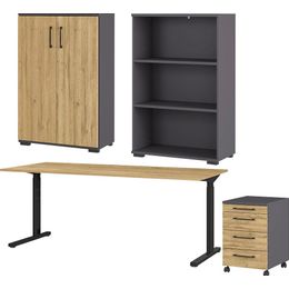 Büromöbel-Set Germania "GW-Profi 3.0", schwarz (grandson, eiche, nachbildung, schwarz), Holzwerkstoff Metall, Holzwerkstoff, Metall, Arbeitsmöbel-Sets