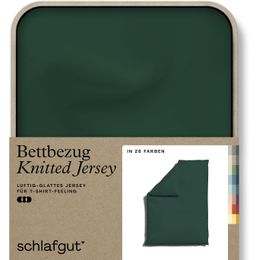 Bettbezug Schlafgut "Knitted Jersey uni, aus Bio-Baumwolle mit Elasthan, Reißverschluss", grün (grün deep), B:155cm L:220cm, Jersey, Obermaterial: 95% Baumwolle, 5% Elasthan, Bettbezüge, bügelfrei, Mix & Match Bettwäsche: passender Kissenbezug erhältlich