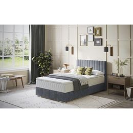 Boxbett Inosign "Thor mit Bettkasten, inkl. Matratze, Topseller", blau (aqua clean pascha 653 blaugrau), B:126cm L:208cm, Baumwolle, Polyester, Komplettbetten, Boxspringbett, Topper und Zierkissen, in verschiedenen Härtegraden verfügbar
