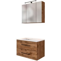 Badmöbel-Set Welltime "Luena", braun (eiche), B:80cm, MDF, Kastenmöbel-Sets, Breite 80 cm, Softclose-Funktion