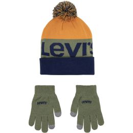 Bommelmütze LEVI'S KIDS, Jungen, Gr. - (128/158), ocean cavern, Obermaterial: 95% Polyacryl, 4% Polyamid, 1% Elasthan, Mützen, und Handschuh im Set