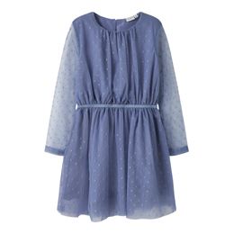 Minikleid name it "NKFVABOS LS DRESS NOOS", Mädchen, Gr. 128, N-Gr, blau (blau ice (blank)), Web, Obermaterial: 100% Polyester, Casual, tiefer Rundhals, Kleider
