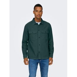 Only & Sons Langarmhemd ONLY & SONS "ONSOLIVER TWILL OVERDYE OVERSHIRT BF", Herren, Gr. M, N-Gr, grün (schwarzest spruce), Web, Obermaterial: 100% Baumwolle, unifarben, loose fit, 2-Knopf-Manschette, Hemden