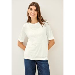 T-Shirt Cecil, Damen, Gr. M (40), weiß (vanilleweiß), Jersey, Obermaterial: 55% Polyester, 45% Viskose, unifarben, normal hüftbedeckend, Rundhals, Shirts, mit tonalem Print