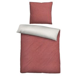 Wendebettwäsche Biberna "Hermal", rot (chili), B/L: 155cm x 220cm, 1 Stk., 1 Stk., Flanell, B/L: 80cm x 80cm, 2 Stk., Flanell, Obermaterial: 100% Baumwolle, Bettwäsche, Flanell in Melangeoptik, Winterbettwäsche, Made in Germany