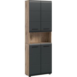 Stauraumschrank Inosign "FLORENZ, TOPSELLER, Höhe 185 cm, 4 Türen, 4 Fachböden, 1 offenes Fach", nox oak nb, schwarz matt, B:60cm H:185cm T:30cm, FSC-zertifizierter Holzwerkstoff, MDF, Schränke, hochwertige MDF Front, Griff schwarz, Badschrank, Bad