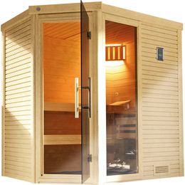 Sauna Weka "Cubilis", beige (natur), Bio-Ofen, externe Steuerung, 7,5 kW, Saunen, 7,5 kW Bio-Ofen mit digitaler Steuerung