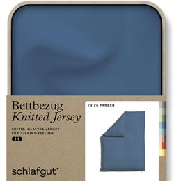 Bettbezug Schlafgut "Knitted Jersey uni, aus Bio-Baumwolle mit Elasthan, Reißverschluss", blau (blau mid), L:200cm, Jersey, Obermaterial: 95% Baumwolle, 5% Elasthan, Bettbezüge, bügelfrei, Mix & Match Bettwäsche: passender Kissenbezug erhältlich