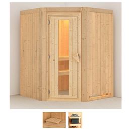 Sauna Karibu "Larin", beige (naturbelassen), ohne Ofen, (ohne Ofen), Saunen, ohne Ofen