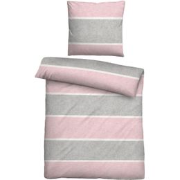 Bettwäsche Biberna "Jonas", rosa (rose), B/L: 155cm x 220cm, 1 Stk., 1 Stk., Flanell, B/L: 80cm x 80cm, 2 Stk., Flanell, Obermaterial: 100% Baumwolle, Bettwäsche, kuschelig warm, weich, pflegeleicht, 100% Baumwolle, made in Germany