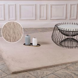 Hochflor-Teppich Carpet City "TOPIA 400", grau (taupe), B:120cm H:21mm L:170cm, Polyester, Teppiche, Kunstfell-Teppich mit Kaninchenfell-Optik, Haptik, Schlafzimmer