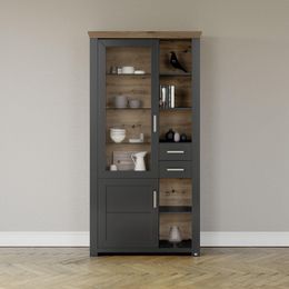 Standvitrine "York", grau (grau, eiche), B:105cm H:207cm T:42cm, MDF, SET ONE BY Musterring, Schränke, Typ 05 und 06, mit Glastür, Beleuchtung optional, Höhe 207 cm