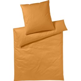 Bettwäsche Yes For Bed "Pure & Simple Uni in Gr. 135x200, 155x220 oder 200x200 cm", orange, B/L: 155cm x 200cm, 1 Stk., 1 Stk., Mako-Satin, B/L: 80cm x 80cm, 2 Stk., Mako-Satin, Obermaterial: 100% Baumwolle, Bettwäsche, Bettwäsche aus Baumwolle, zeitlose Bettwäsche mit seidigem Glanz